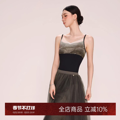 danzbaby芭蕾舞服女练功形体服成人瑜伽网纱拼接体服吊带体服B378