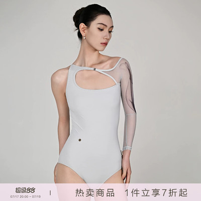 danzbaby芭蕾舞服成人女舞蹈服瑜伽不规则印花网单袖练功体服B409