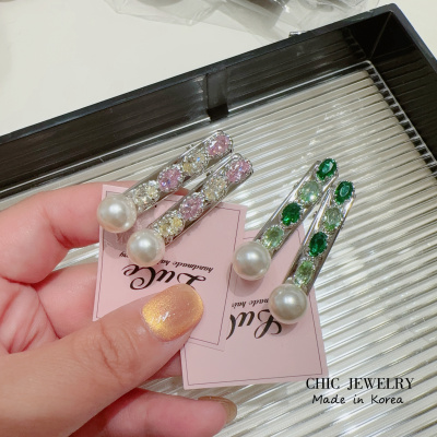 CHIC JEWELRY韩国Luce新款彩色水钻珍珠鸭嘴夹别致韩系侧边夹发夹
