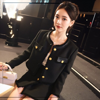 【清仓有条件退】短款黑色羊毛粗花呢短外套女上衣小香风套装轻奢