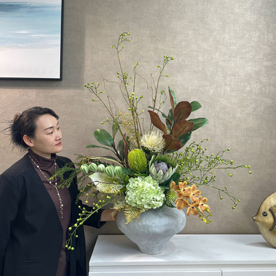 高档玄关客厅绿色仿真花摆件