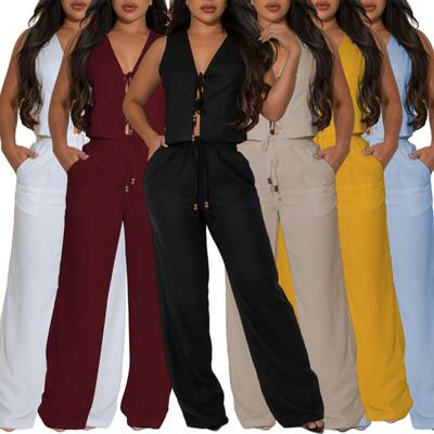 Women's Solid Tank Top & Wide Leg Flowy Pants Two-piece Set