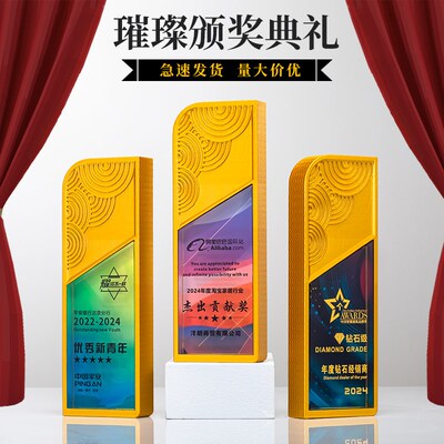 优选新款3D水晶奖杯p定制颁奖团队优秀新人员工高档奖牌颁奖年会