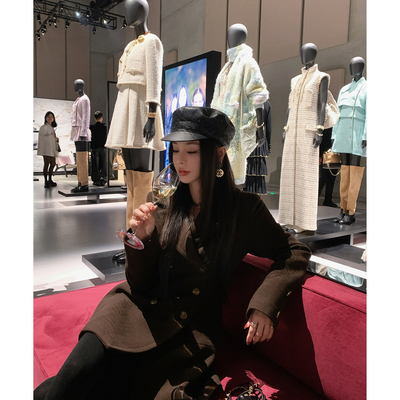 徐琳mini双排扣气质翻领毛呢外套