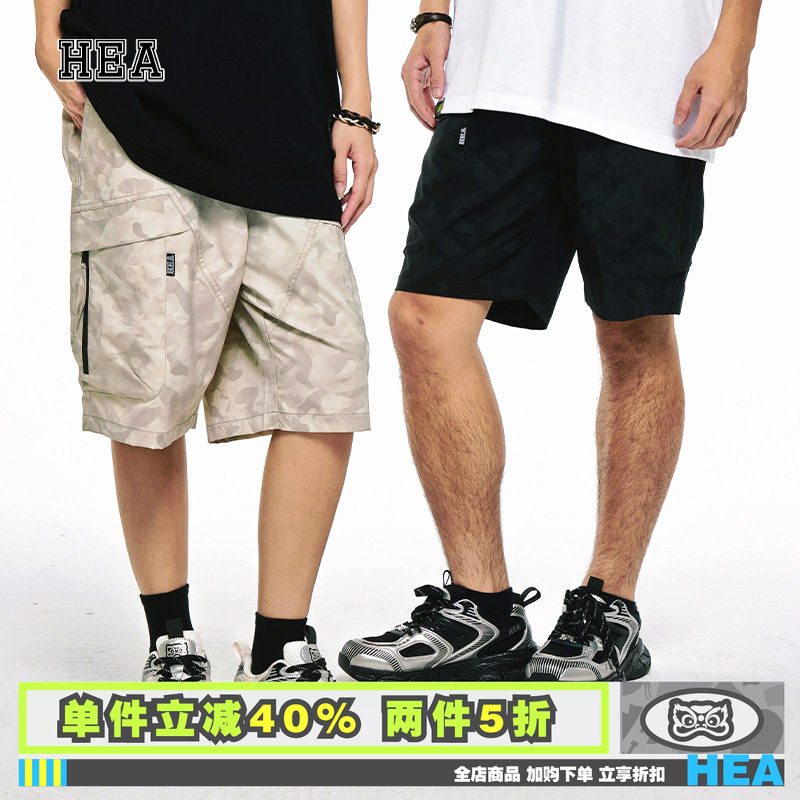 HEA 直筒休闲短裤通勤百搭条纹休闲裤复古棉感透气运动直筒短裤