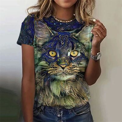 Funny Cat Print Women's Tshirts Summer Fashion Short Sleeve