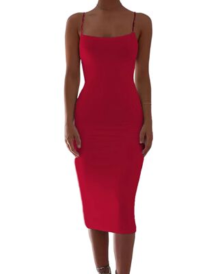Women Casual Spaghetti Strap Slim Long Dress Summer Bodycon