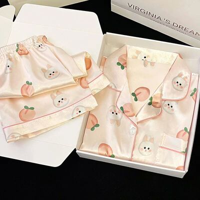 Women's Pajamas Sets Spring Summer 2 Piece Print Peaches Pyj