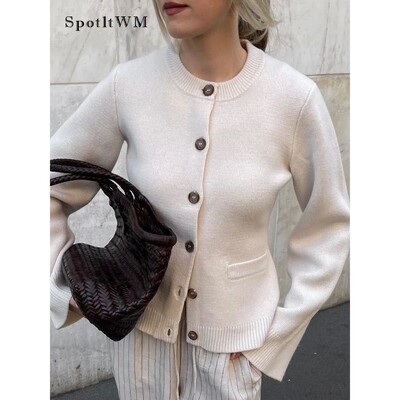 Fashion Chic Solid Knitted Cardigan For Women O Neck Long Sl