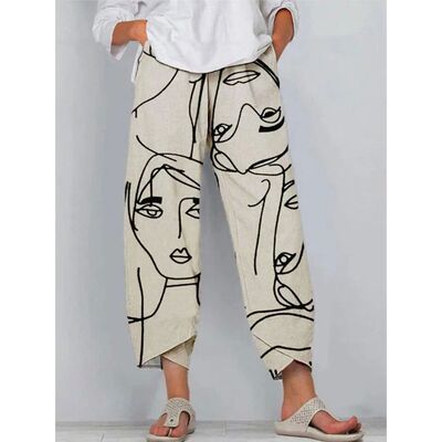 CLOOCL Summer Women Casual Pants Nine-point Pants Lily Flowe