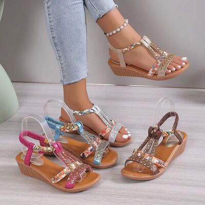 Women Wedge Sandals Summer Bohemia Rhinestones Casual Platfo