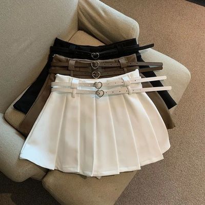 Women Pleated Mini Skirt with Dual Heart Belt for Teen-girl
