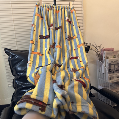 高个子秋冬季珊瑚绒腊肠狗睡裤女