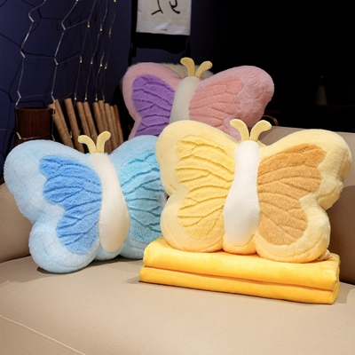 少女心可爱网红ins靠枕粉色蝴蝶抱枕两用毯子床头腰靠枕午睡枕头