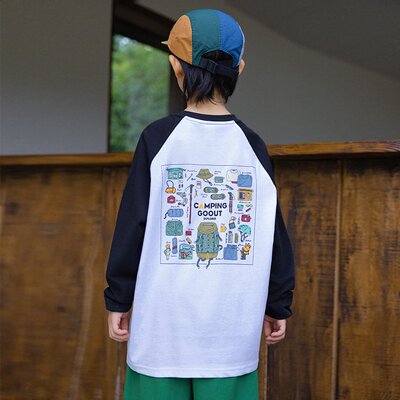 RS家26春季新款插肩袖撞色长袖T恤男女童休闲运动上衣中大童T恤