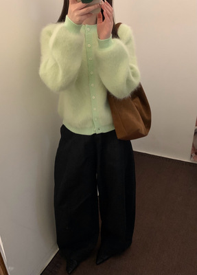 sheep 2025冬季新款韩系简约百搭圆领猛犸毛厚实开衫