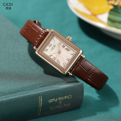 歌迪时尚爆款女士手表长方形简约指针学生百搭皮带石英防水手腕表