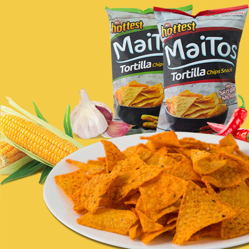 印尼进口maitos玉米片香脆辣烧烤味零食薯片膨化休闲食品玉米脆