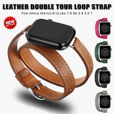 For Apple Watch band Ultra 49mm 40mm 41mm Double Tour leathe
