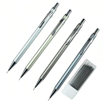 4PCS Metal Mechanical Pencils with 1 Box 0.5mm Lead Refills