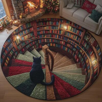 Vintage Library Rug Bookish Halloween Round Mat Gift for Boo
