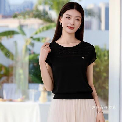 沐紫霖2026夏季新款大码显瘦宽松莱赛尔天丝针织衫女上衣t恤57135