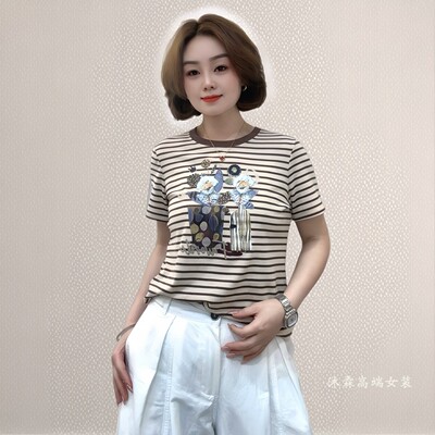 斐斐2026夏季新款宽松大码修身显瘦气质女打底衫百搭上衣T恤2829