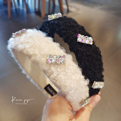 秋冬羊羔毛3厘米宽水钻发箍发卡防滑舒适头箍压发饰品头饰发饰