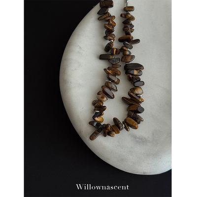 夏日海边度假风不规则虎眼石项链