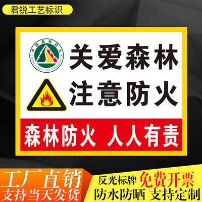 关爱森林注意防火进山严禁烟火明火林业标识警示告标志铝板提示牌