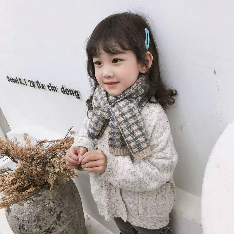 韩国同款格子洋气宝宝毛线围巾冬季保暖潮童针织脖套男女儿童围脖