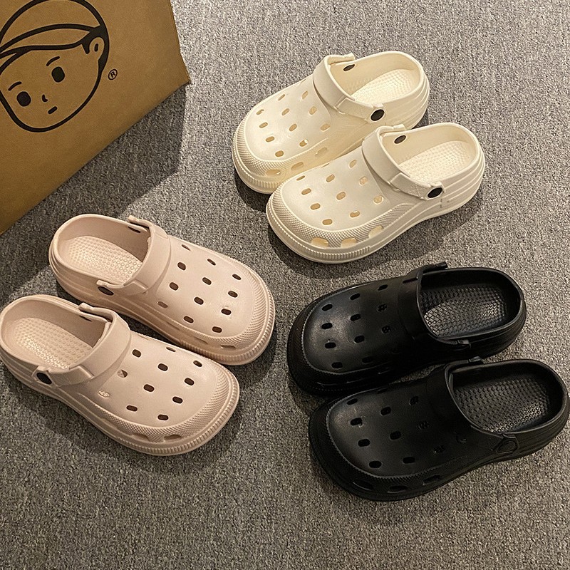 洞洞鞋女夏季百搭耐磨包头拖外穿不臭脚纯色轻便踩屎感凉拖鞋