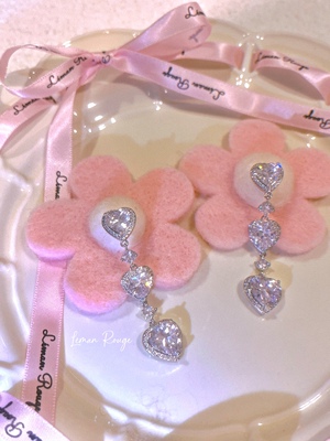 LEMAN ROUGE Mercury水星心形吊坠耳钉 辣妹甜美风Blingbling耳环