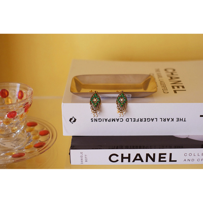 vintage toccata Sarah Coventry 绿色 宫廷 流苏 耳针