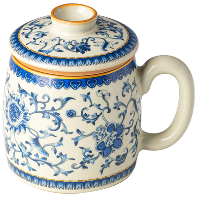 青花汝窑泡茶杯陶瓷带盖水杯