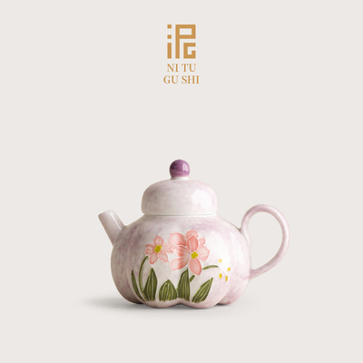 泥土故事紫彩手绘蝴蝶兰花瓣壶