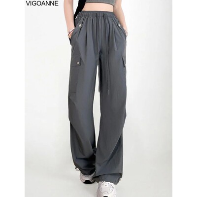 VigoAnne 2025 Autumn Ladies Gray Y2K Wide Leg Pants Women Ca