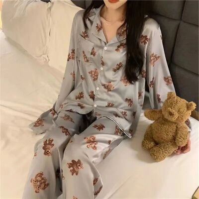 2PCS/Set women's homewear long-sleeved cartoon grizzly bear