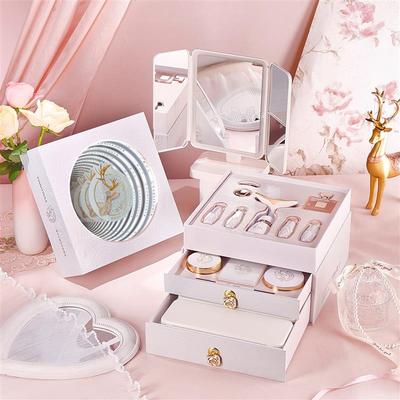 A deer with 17 gift packs of freshener makeup.