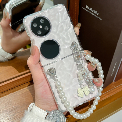 华为pocket手机壳透明水波纹手链