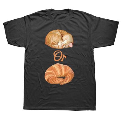 Funny Croissant Cat Meme Graphic T-shirts Men  Fashion Casua