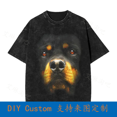 Rottweiler Face Dog Animals Men Vintage Oversized T-Shirt T4
