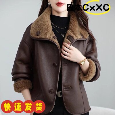 两面穿仿羊羔毛皮毛一体女2025冬季加绒加厚皮夹克外套保暖PUAD04