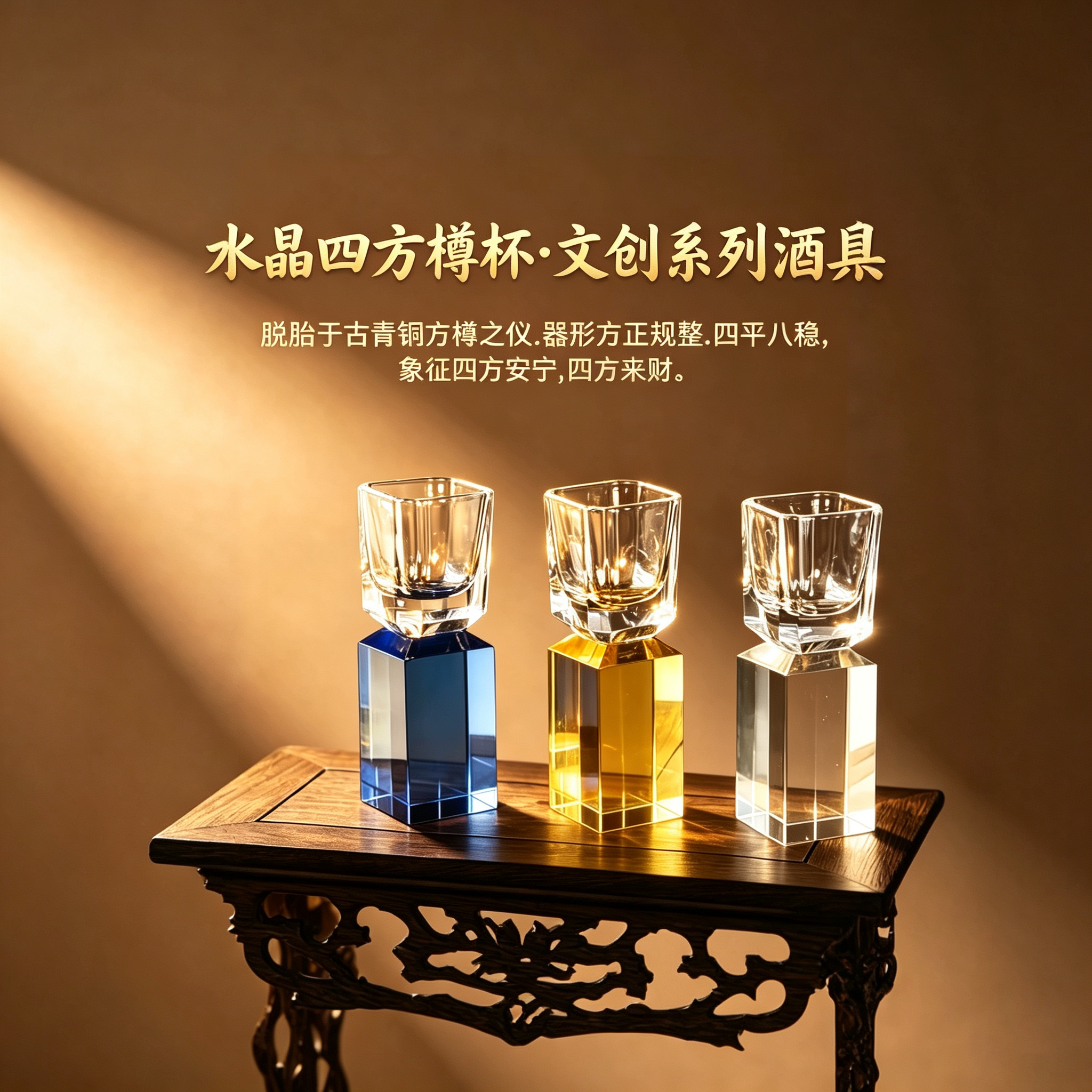 白酒杯套装水晶四方樽杯高档轻奢家用创意酒具一口杯送礼佳品礼盒
