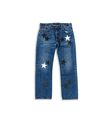 罗志祥Gotnofears正品黑白色皮革星星限定水洗牛仔裤直筒裤男女