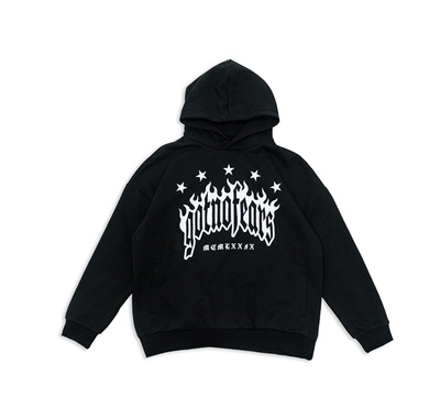 罗志祥Gotnofears正品魔法火焰宽版连帽上衣黑色男女同款