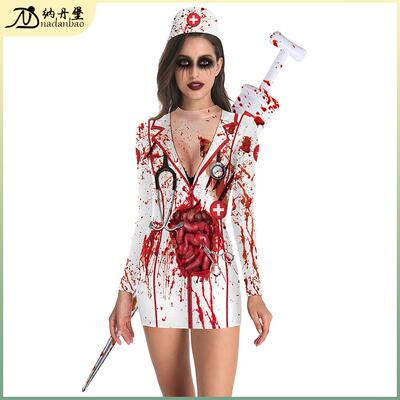 Halloween nurse zombie slim fit long sleeved dress  women