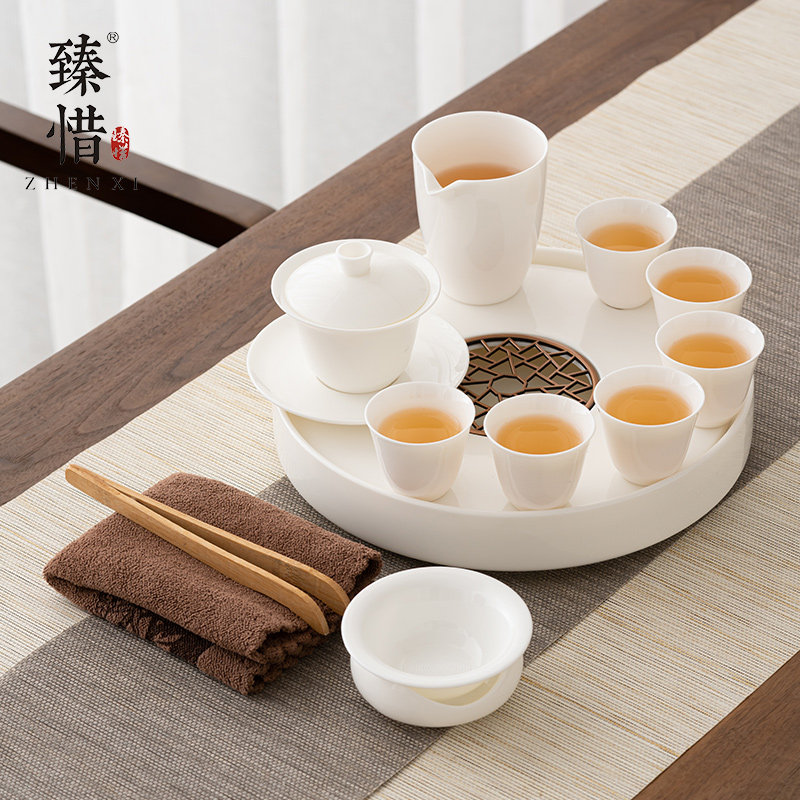 臻惜白瓷功夫茶具套装家用简约客厅办公室小型干泡茶盘整套泡茶杯