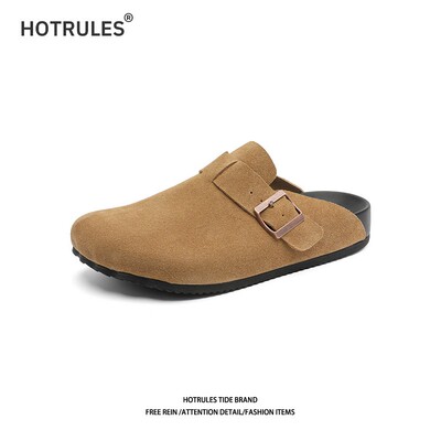 HOTRULES复古港风磨砂皮搭扣勃肯鞋休闲风包头拖低跟软底时尚复古