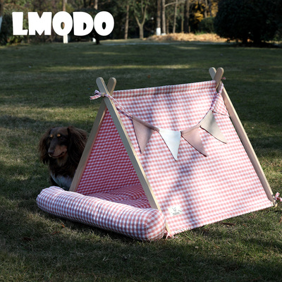 LMODO夏季猫狗通用格纹帐篷窝